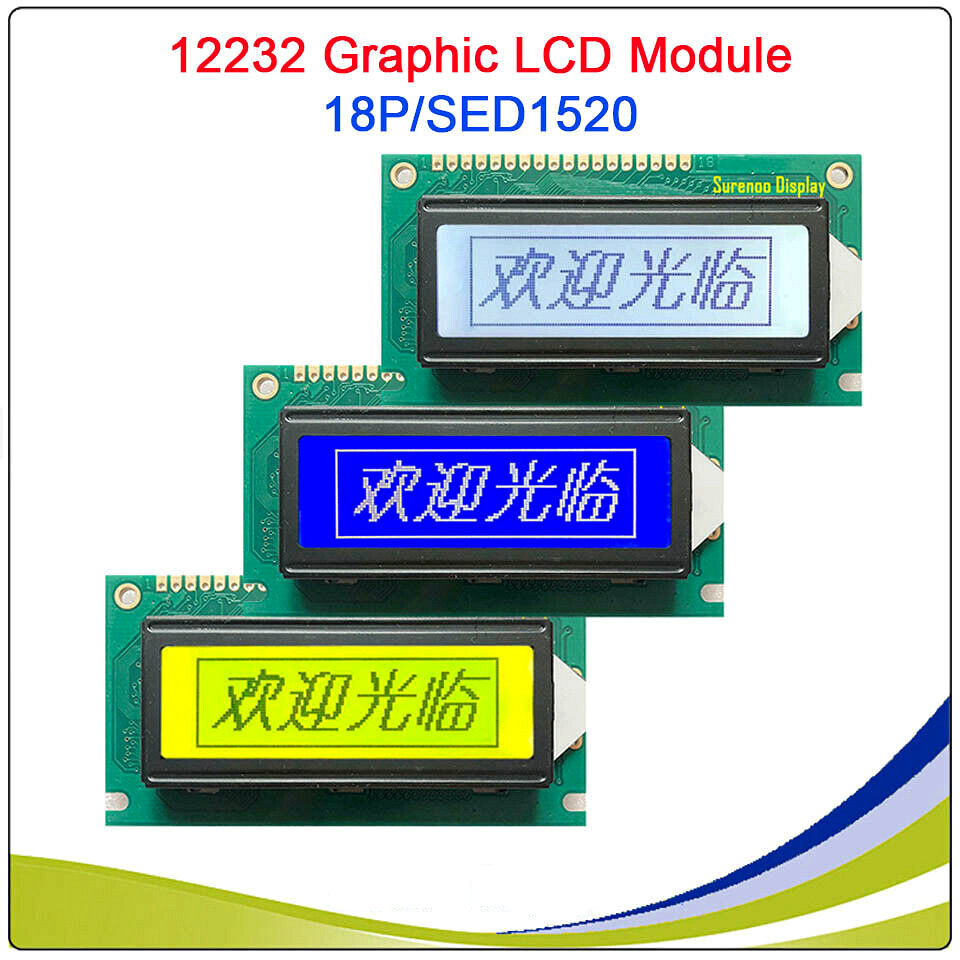 122×32 Graphic LCD Module STN Gray Display with White Side Backlight High-Contrast & Low Power ...